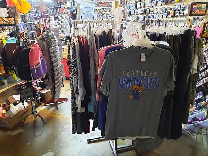 Kentucky Wildcats gear hangs proudly among the racks, because team spirit never goes out of style.