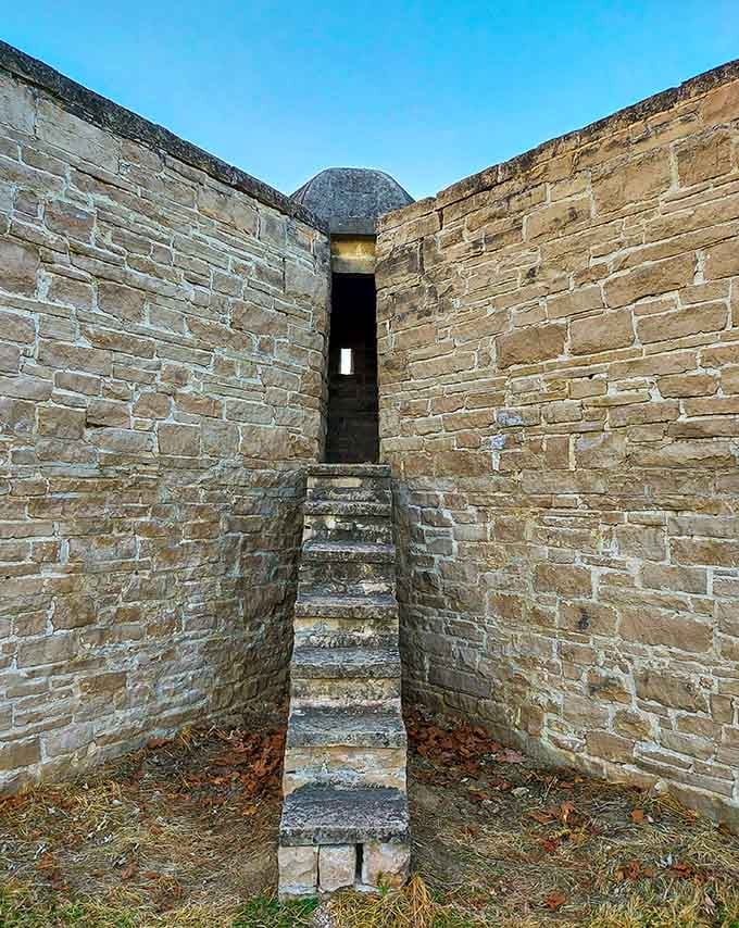 These narrow stairs lead to the ramparts where soldiers once kept watch, probably wishing they had better footwear.
