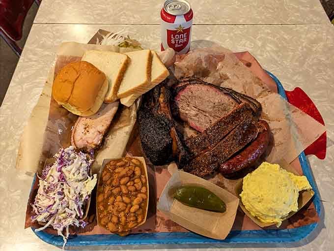 When your tray looks like a barbecue museum exhibit, you know you've ordered exactly right for maximum happiness.