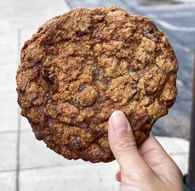This oatmeal cookie is roughly the size of a small planet and looks like it could solve most of life's problems.