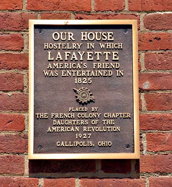 This plaque marks where Lafayette slept in 1825, proving even Revolutionary War heroes needed a good night's rest.