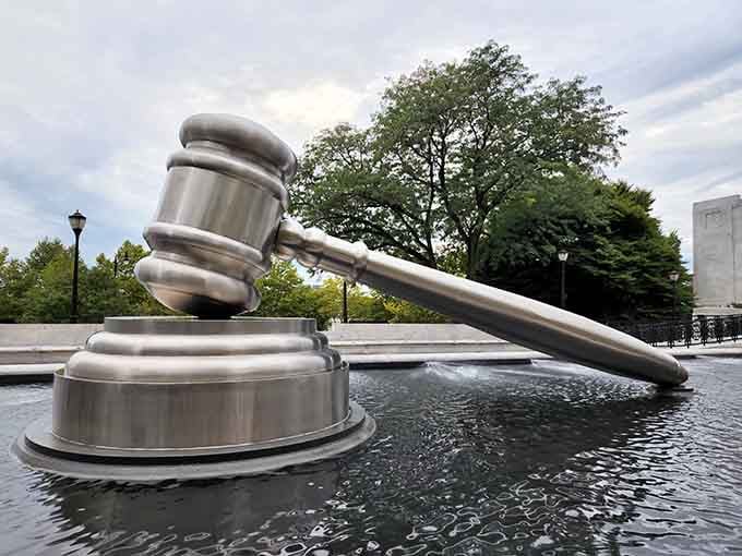 Even the reflecting pool seems impressed, mirroring this magnificent monument to oversized legal accessories and civic pride.