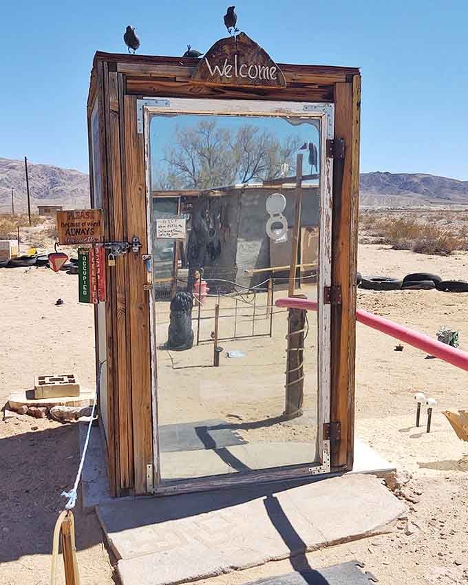 A "Welcome" sign on a transparent toilet is the kind of hospitality that really keeps you guessing.