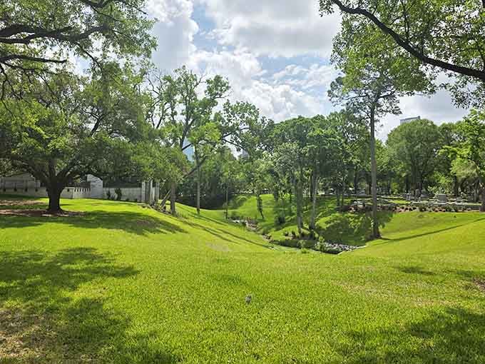 Rolling green hills and towering trees make you forget you're in the middle of America's fourth-largest city entirely.