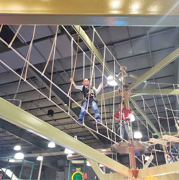 Suspended rope courses let kids channel their inner acrobat while parents practice their deep breathing exercises below.