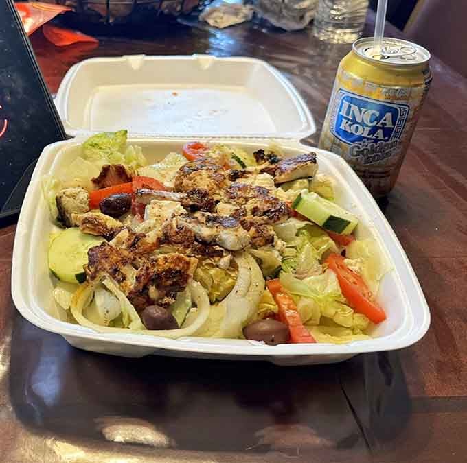 Greek salad with grilled chicken that makes you forget you're technically eating something healthy and virtuous.