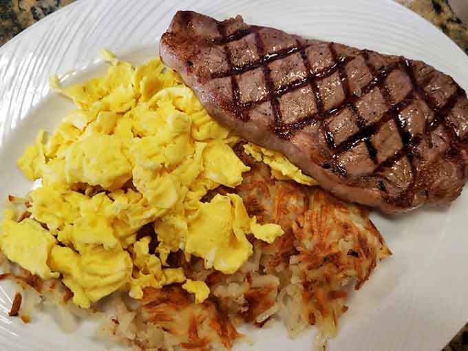 Those grill marks spell perfection, and those hash browns look crispier than a fresh dollar bill from the ATM.
