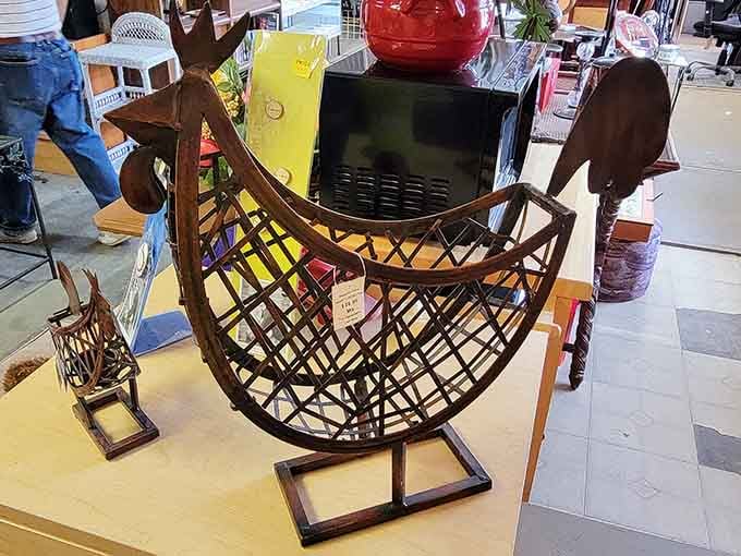 Someone crafted a rooster basket that's equal parts folk art and "why didn't I think of that?" brilliance.