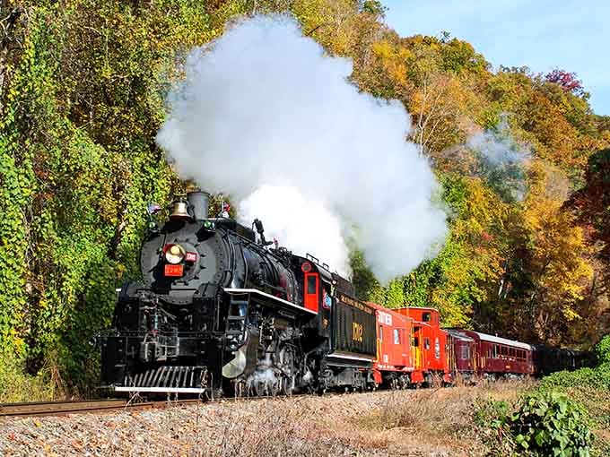 Fall foliage and a working steam train, because apparently North Carolina decided to show off for the cameras today.