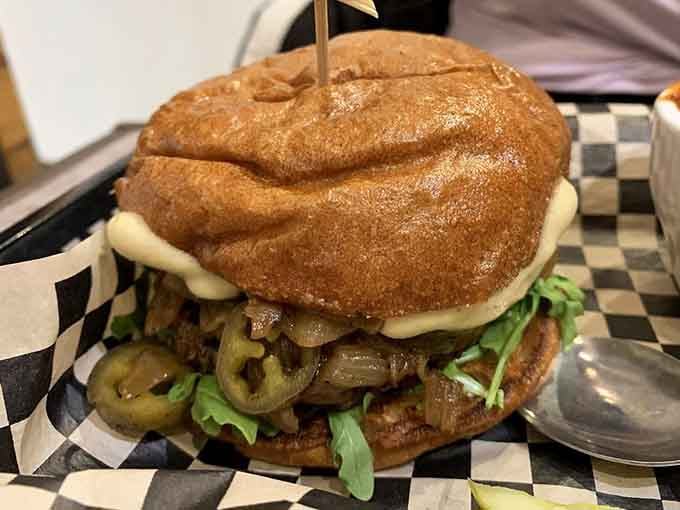 That house burger sits tall and proud, proving beyond doubt that plant-based patties can hold their own against any competition.