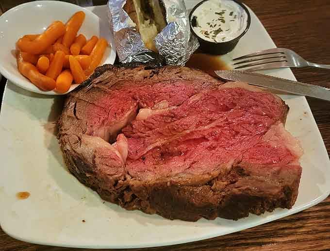 This prime rib could make a vegetarian reconsider their entire life philosophy, cooked to rosy perfection.