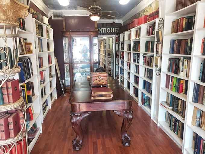 Floor-to-ceiling bookshelves create a literary lover's paradise, where first editions might be hiding among the treasures within.