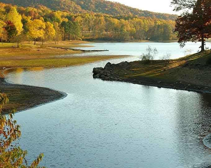 Lake Chatuge in autumn looks like Mother Nature decided to show off her entire color palette at once.