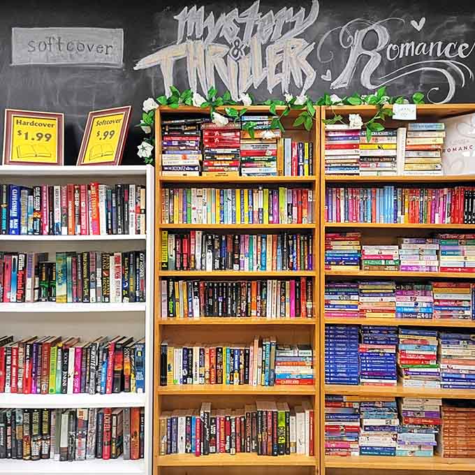 Mystery, thriller, and romance sections stocked deep enough to fuel a year's worth of cozy reading marathons.