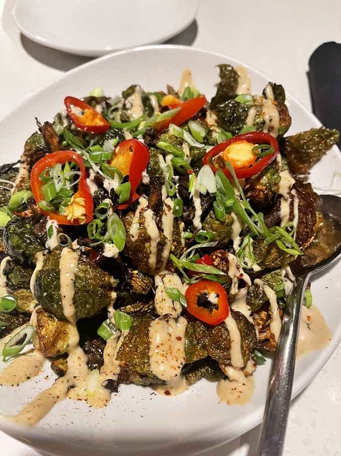 Brussels sprouts dressed up with peppers and drizzle prove vegetables can absolutely steal the show when treated right.