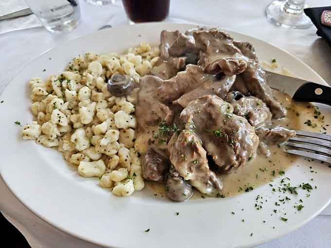 Beef stroganoff with spaetzle proves that comfort food transcends borders, especially when it looks this ridiculously good on a plate.