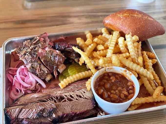 When brisket and pulled pork share a plate with crispy fries and baked beans, you've found barbecue nirvana.
