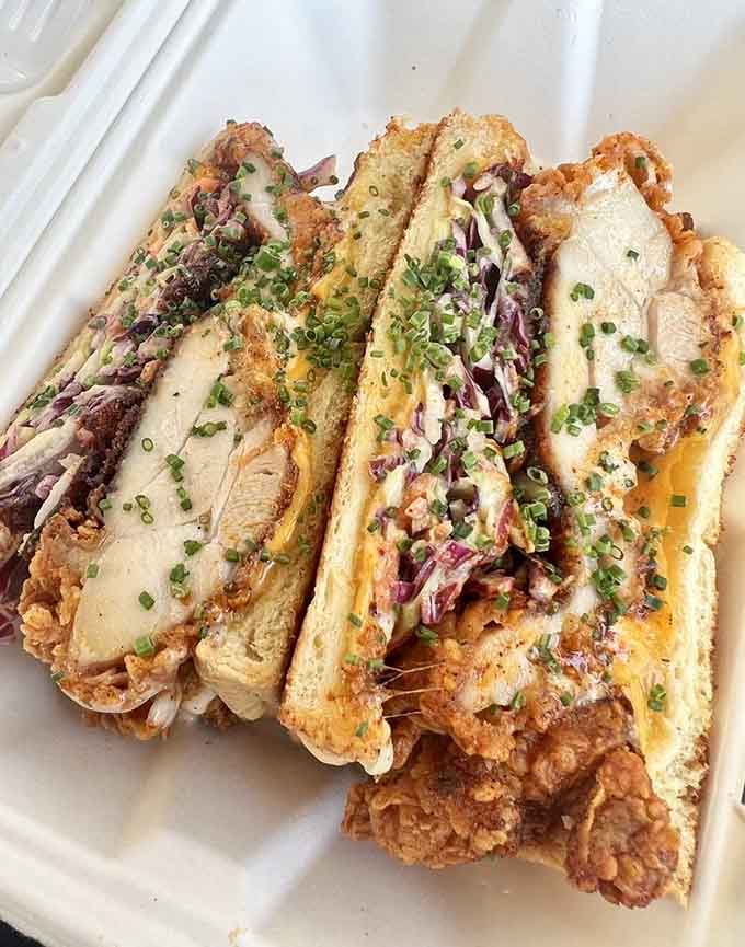 This isn't just a sandwich&mdash;it's an engineering marvel of fried chicken, melted cheese, and pure indulgence.