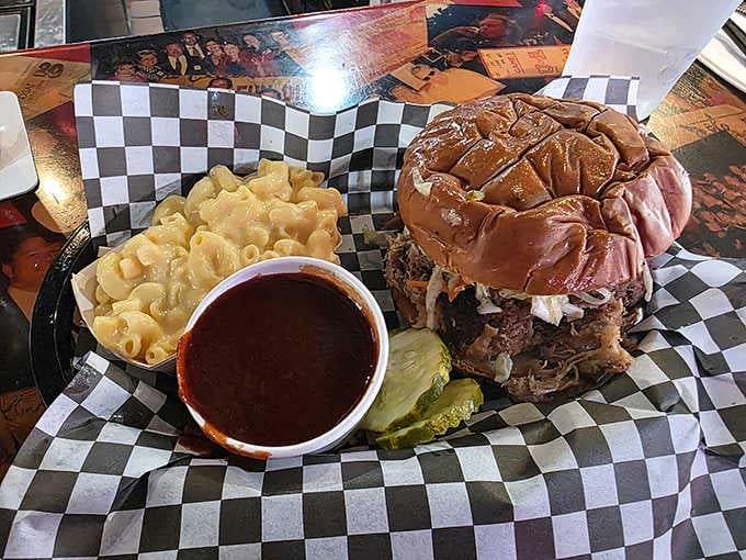 Pulled pork piled high on a pretzel bun, because sometimes simple perfection needs no explanation whatsoever.