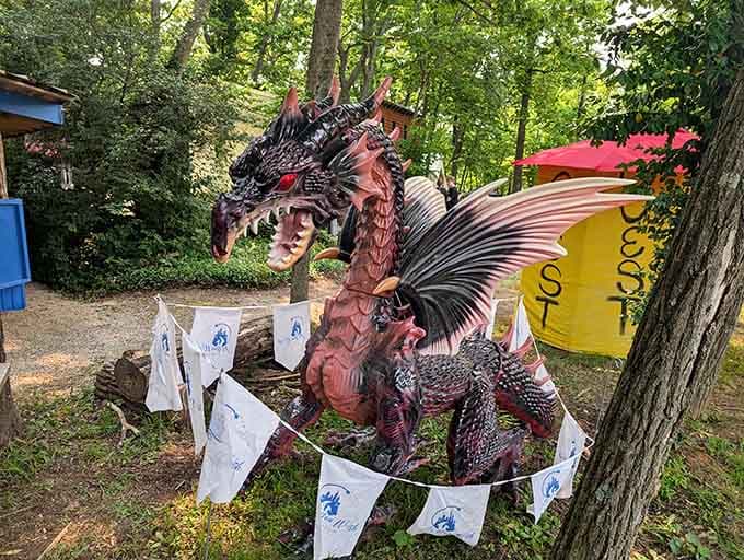This magnificent dragon sculpture guards the fairgrounds, proving that mythical creatures do exist in the Kentucky hills after all.