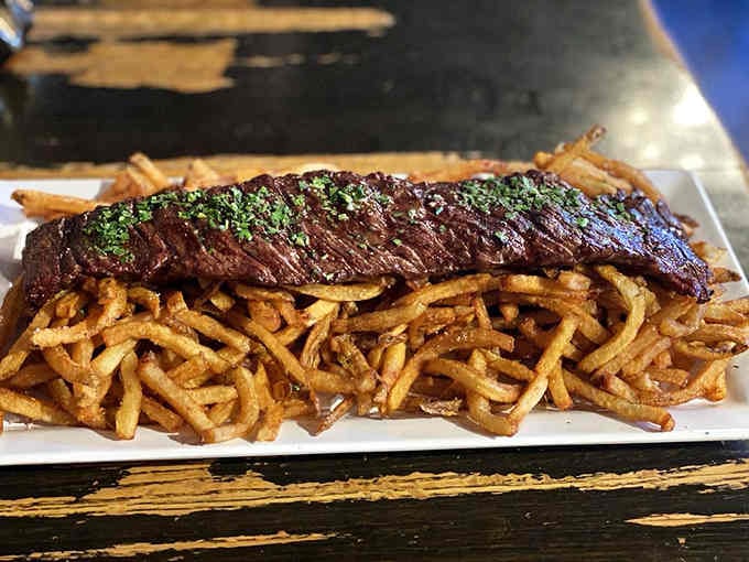 Steak frites done right: tender meat meets crispy potatoes in a marriage that would make the French nod approvingly.