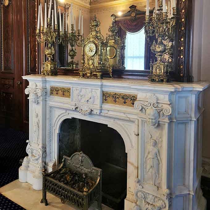 When your fireplace mantel needs its own zip code and features carved figures, you've officially entered the showing-off zone.
