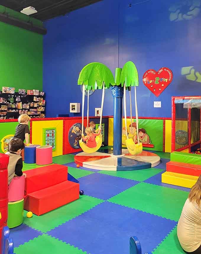 Those foam palm trees and swings prove that tropical vibes can exist anywhere, even in the Fox Valley.