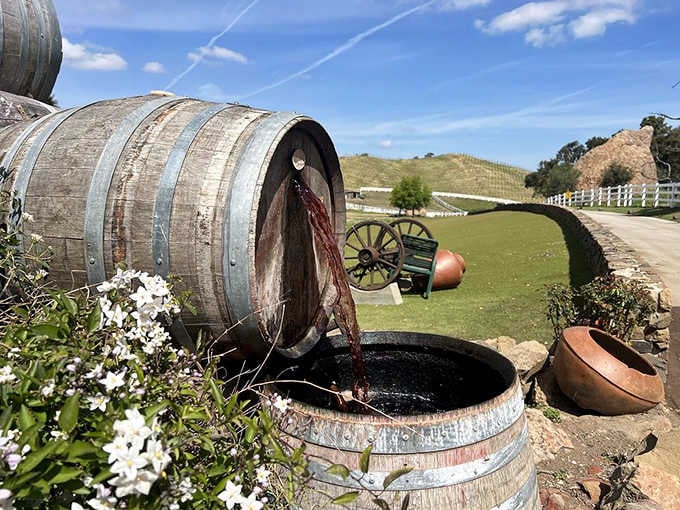 Rustic wine barrels and mountain views prove that some decorating schemes never go out of style.