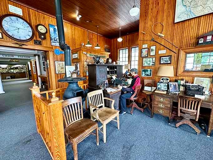 Step into this recreated stationmaster's office where the clocks, typewriters, and wood paneling transport you straight to 1920.