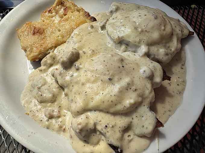 Behold the biscuits and gravy that launched a thousand return visits and zero regrets about elastic waistbands.