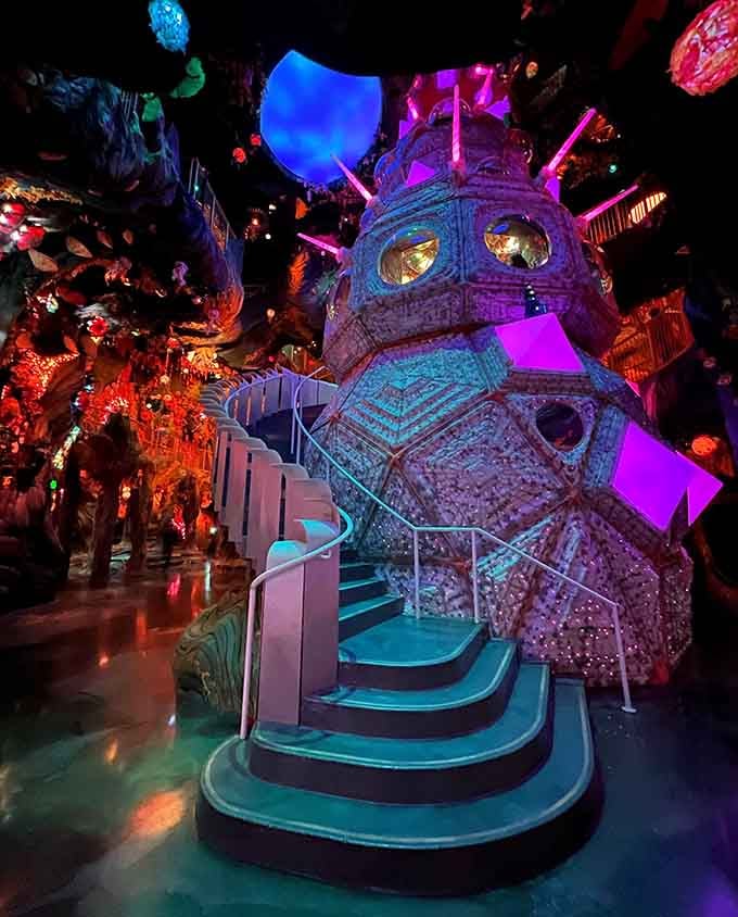 That geometric tower appears to be having an identity crisis between ancient temple and futuristic spaceship, and honestly, same.