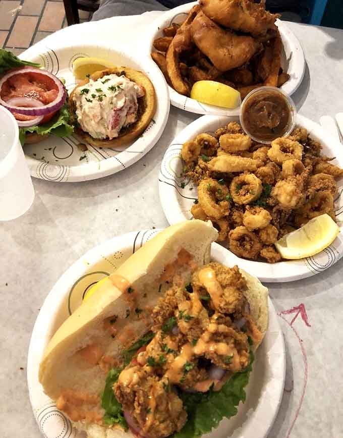 A seafood feast that would make Neptune himself jealous, featuring fried calamari, lobster rolls, and golden perfection.