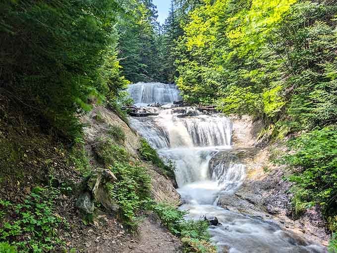 Miners Falls cascades with the kind of power that makes you forget about your overpriced gym membership entirely.