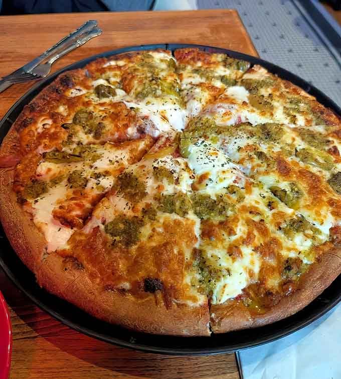 When your pizza comes out looking like this, you understand why people plan entire vacations around a single meal.