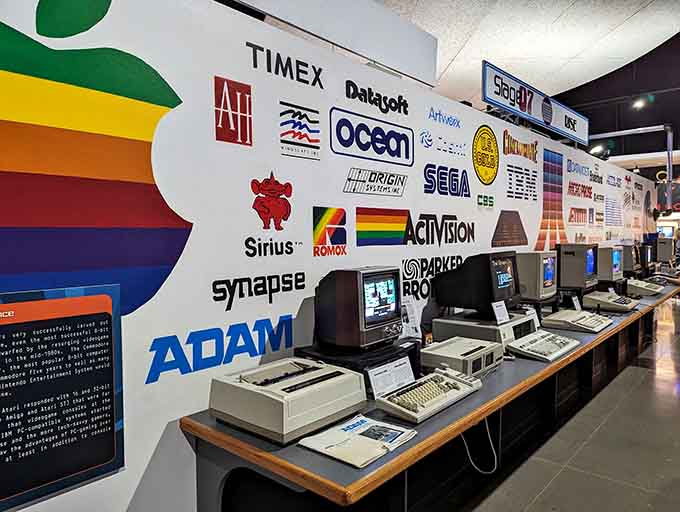 Classic computer systems line up like honor students, each one representing someone's first programming adventure or typing class nightmare.