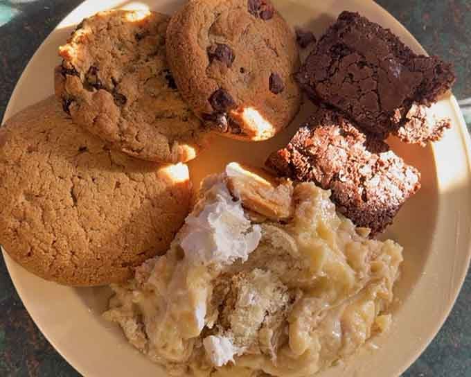 This dessert plate looks like someone raided grandma's kitchen and made all the right choices simultaneously.