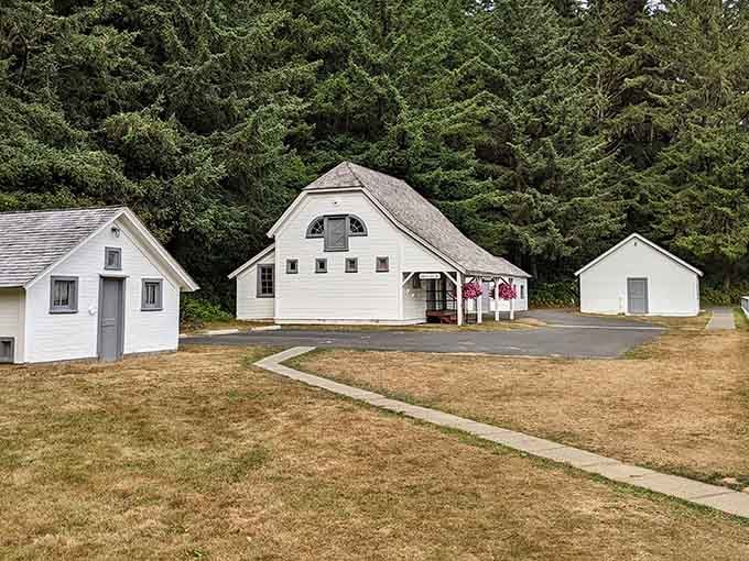 The historic outbuildings tell stories of lighthouse families who called this windswept paradise home for generations.