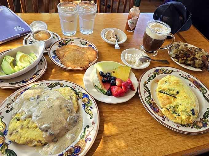 When your table looks like a breakfast buffet exploded in the best possible way, you know you've ordered correctly.