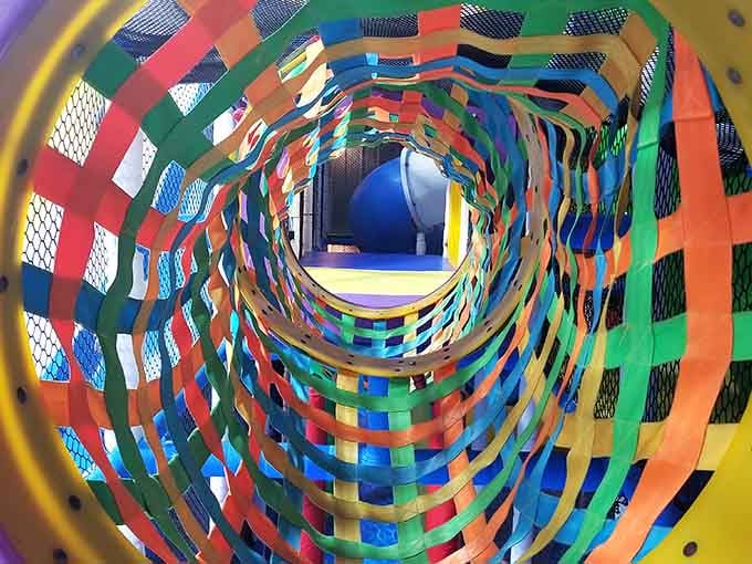 Looking through this kaleidoscope tunnel feels like being inside a giant's toy box, minus the giant.