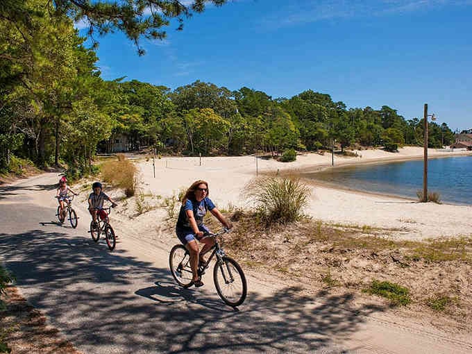 Biking through paradise, where the only traffic jam involves deciding which lake to visit first for a swim.