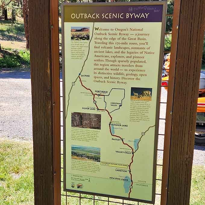 This roadside sign is your passport to a different Oregon, one that traded ferns for sagebrush and never looked back.