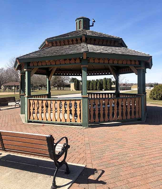 Menominee Park's gazebo stands ready for summer concerts, marriage proposals, and contemplating life's better decisions over lake views.