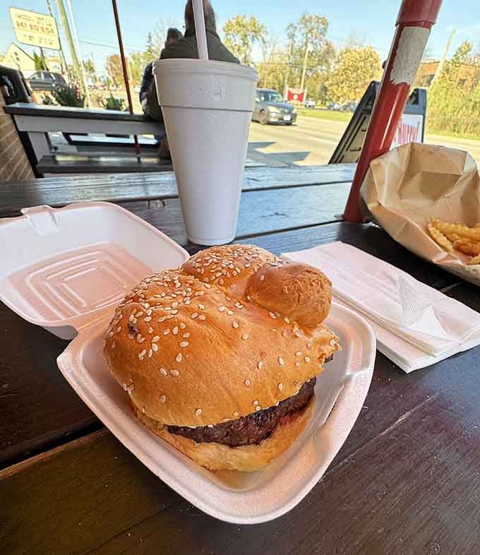 That burger and shake combo looks like it stepped straight out of a 1950s fever dream.