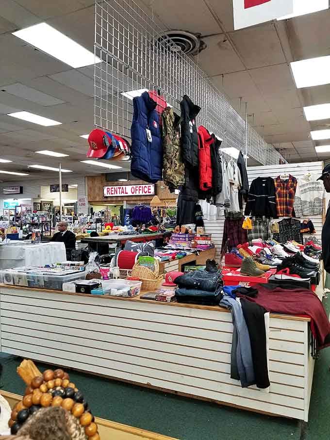 Indoor stalls overflow with everything from coats to kicks, creating a shopper's paradise rain or shine.