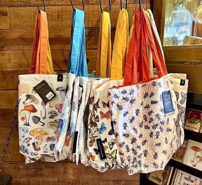 Even the tote bags celebrate nature's artistry with botanical prints that make grocery shopping feel poetic.