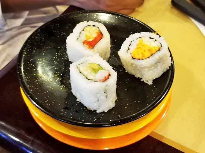 Simple sushi rolls on the rotating belt prove that sometimes the classics are classic for a very good reason.