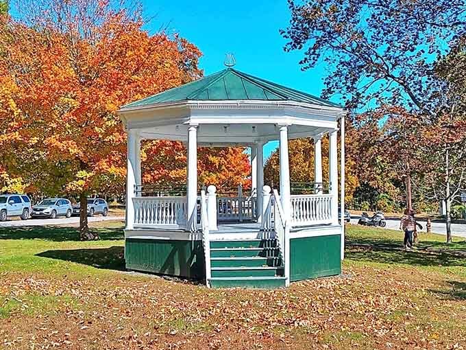 The gazebo where town bands once played and couples still steal kisses when nobody's watching.