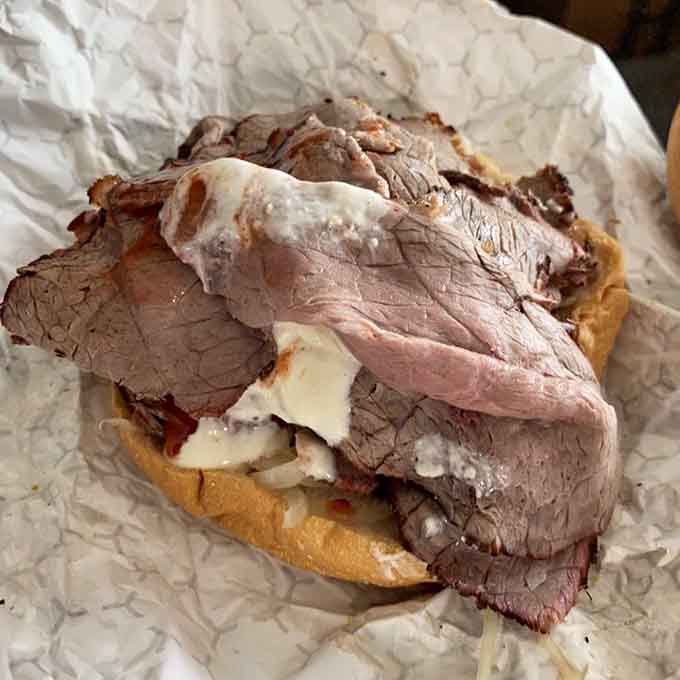 Look at that beautiful char and perfect pink center, this is what pit beef dreams are made of.