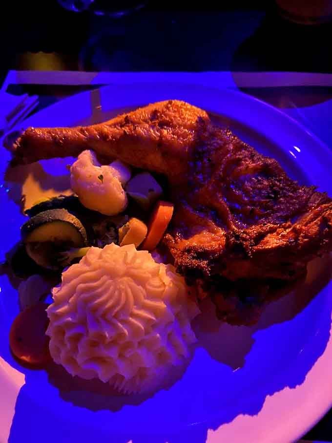 Roasted chicken with all the fixings, because even swashbucklers need their protein between sword fights and treasure hunts.