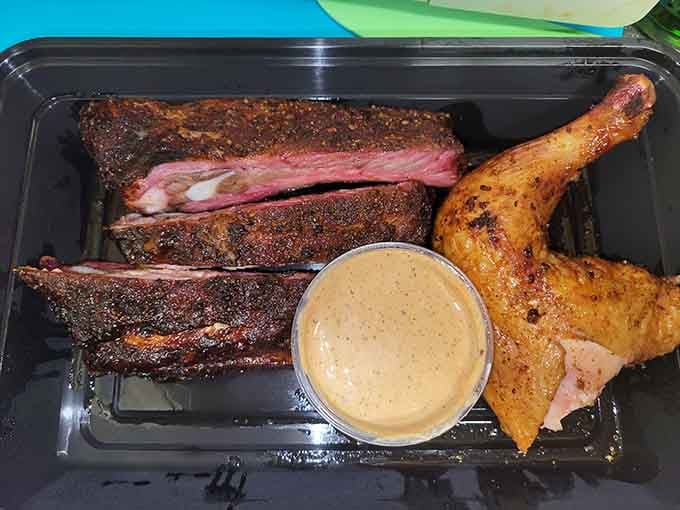 Ribs and chicken emerge from the smoker looking like they've achieved their life's purpose: making you happy.